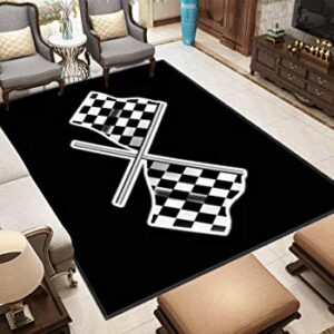 RACE, CAR, Checkered Flag, Crossed, Motorsport, WIN, WINNER, Chequered Area Rugs Non-Slip Floor Mat Doormats Home Runner Rug Carpet for Bedroom Indoor Outdoor Kids Play Mat Nursery Throw Rugs Yoga Mat