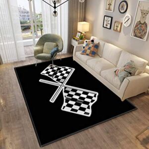 RACE, CAR, Checkered Flag, Crossed, Motorsport, WIN, WINNER, Chequered Area Rugs Non-Slip Floor Mat Doormats Home Runner Rug Carpet for Bedroom Indoor Outdoor Kids Play Mat Nursery Throw Rugs Yoga Mat