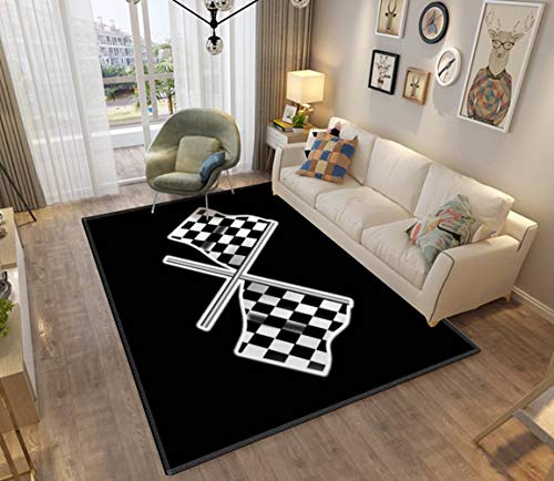 RACE, CAR, Checkered Flag, Crossed, Motorsport, WIN, WINNER, Chequered Area Rugs Non-Slip Floor Mat Doormats Home Runner Rug Carpet for Bedroom Indoor Outdoor Kids Play Mat Nursery Throw Rugs Yoga Mat