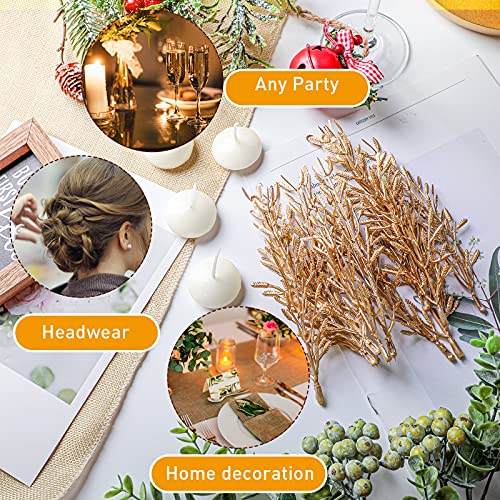 32 Pieces Faux Flowers for Floating Candles, 12 Unscented Floating Candles for Centerpieces, 6 Inch Flower Filler Vase Fillers Filling in Floating Candles for Wedding Dinning Table (Gold)