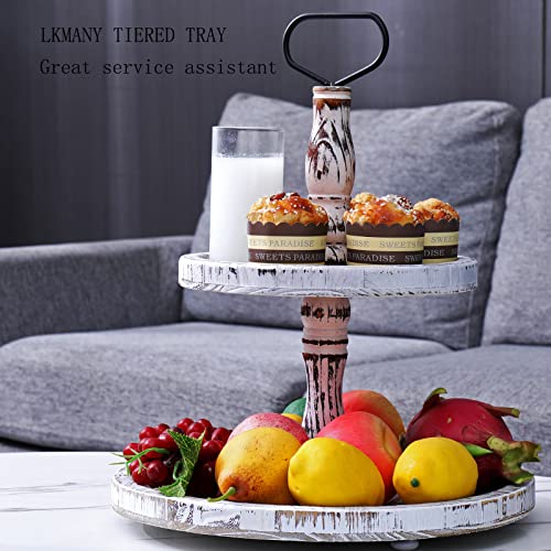 LKMANY Tiered Tray Cupcake Stand 2 Tier Tray Stand Serving Cakes Tray Decorative Trays with Handle,Round Rustic Stand for Kitchen,Homeware Display Platters for Party