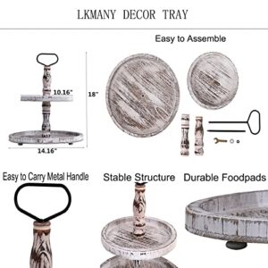 LKMANY Tiered Tray Cupcake Stand 2 Tier Tray Stand Serving Cakes Tray Decorative Trays with Handle,Round Rustic Stand for Kitchen,Homeware Display Platters for Party