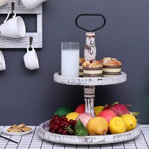 LKMANY Tiered Tray Cupcake Stand 2 Tier Tray Stand Serving Cakes Tray Decorative Trays with Handle,Round Rustic Stand for Kitchen,Homeware Display Platters for Party