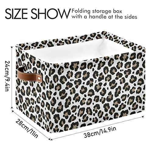 Leopard Cheetah Print Animal Skin Square Storage Basket Storage Bins Canvas Storage Organizer Closet Shelf Organizer for Home Office, 1 Pc