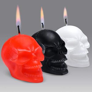 7-star skull candle 3 pack horror and novelty decor, home decorative themed candles for halloween, birthday candle gifts, scary christmas party accessories, white – red – black