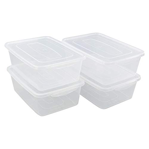 Easymanie 4-pack Plastic Containers with Lids, 14 Quart Clear Storage Box