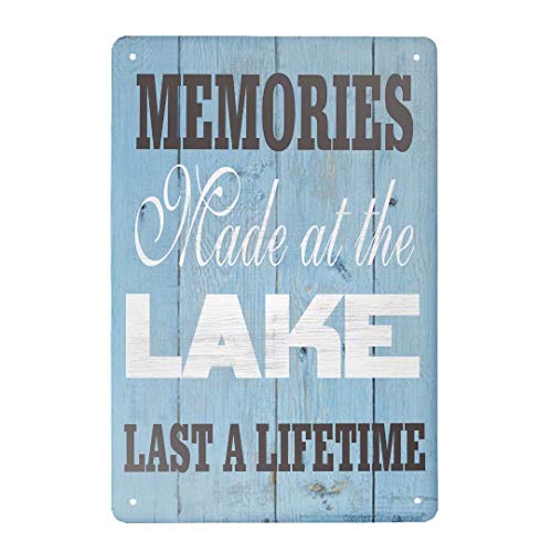 MALLONY Vintage Tin Sign Memories Made At The Lake Lake Sign Metal Sign for Plaque Poster Cafe Home Bar Coffee Wall Art Gift 11.8 X 7.8 INCH