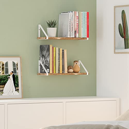 Wallniture Ponza Floating Shelves for Wall, Bathroom Organizer, Bookshelf for Living Room Decor, Kitchen Organization Burnt Finish with White Brackets Set of 2