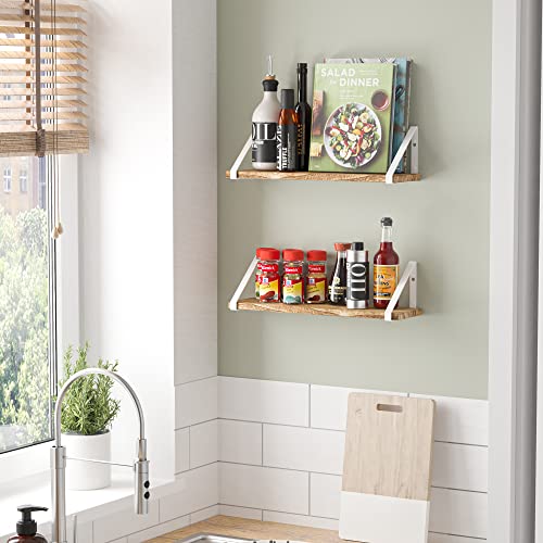 Wallniture Ponza Floating Shelves for Wall, Bathroom Organizer, Bookshelf for Living Room Decor, Kitchen Organization Burnt Finish with White Brackets Set of 2