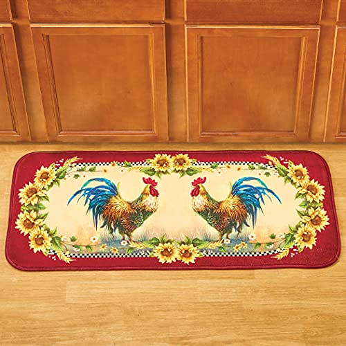 Collections Etc Rooster & Sunflowers Non-Slip Braided Kitchen Runner Rug