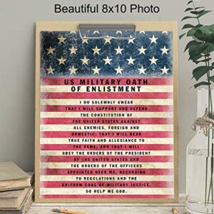 Military Oath of Enlistment - Patriotic American Flag Wall Art Decor, Decoration - Gift for Soldiers, Army, Navy, Air Force, Marines, Coast Guard, Veterans, Vets-UNFRAMED Poster Print 8x10 Photo