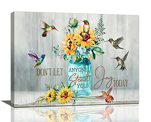 Abstract Hummingbird Sunflower Wall Art Canvas Inspirational Quotes Poster Farmhouse Flowers Artwork Modern Home Decorations Framed And Stretched Ready to Hang for Living Room Bedroom Office12x16Inch