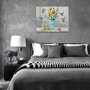 Abstract Hummingbird Sunflower Wall Art Canvas Inspirational Quotes Poster Farmhouse Flowers Artwork Modern Home Decorations Framed And Stretched Ready to Hang for Living Room Bedroom Office12x16Inch