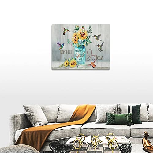 Abstract Hummingbird Sunflower Wall Art Canvas Inspirational Quotes Poster Farmhouse Flowers Artwork Modern Home Decorations Framed And Stretched Ready to Hang for Living Room Bedroom Office12x16Inch