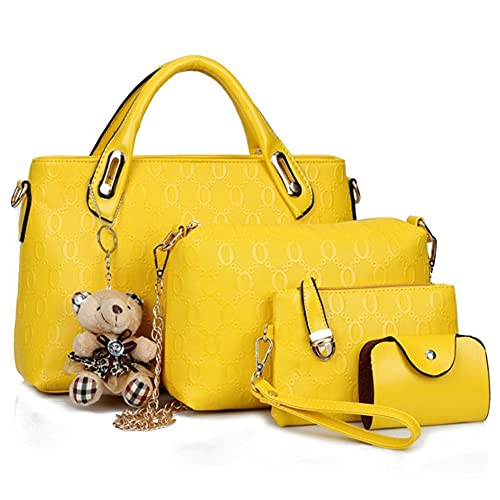 RainboSee 4pcs Set Handbags for Women Fashion Top Handle Shoulder Bag Hobo Shopper Satchels Card Holder Tote Purses Yellow