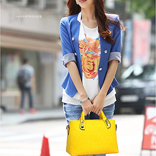 RainboSee 4pcs Set Handbags for Women Fashion Top Handle Shoulder Bag Hobo Shopper Satchels Card Holder Tote Purses Yellow