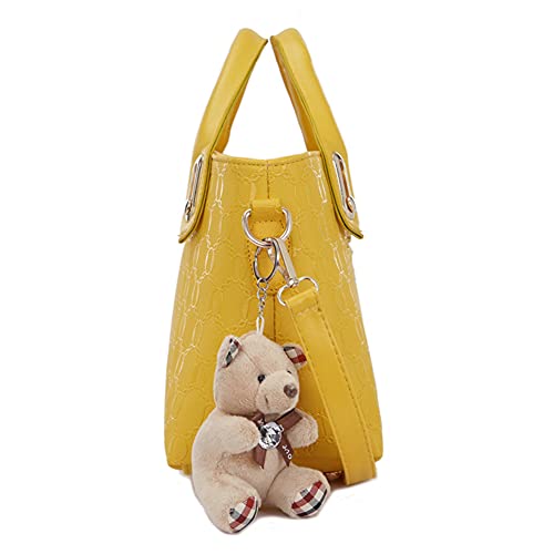 RainboSee 4pcs Set Handbags for Women Fashion Top Handle Shoulder Bag Hobo Shopper Satchels Card Holder Tote Purses Yellow