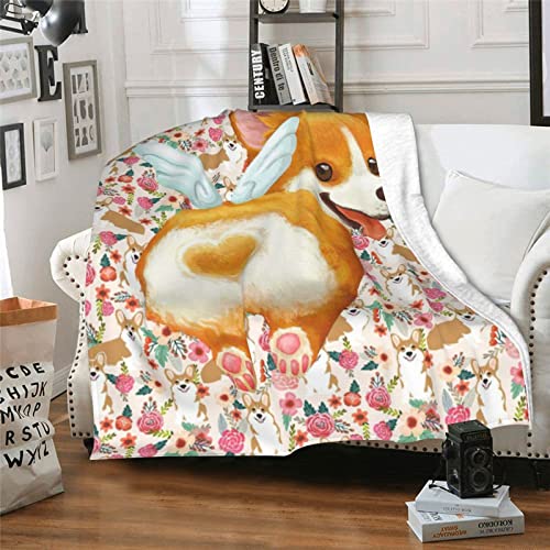 JASMODER Cute Corgi Angle Throw Blanket Warm Ultra-Soft Micro Fleece Blanket for Bed Couch Living Room