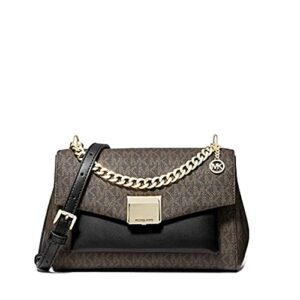 michael kors lita medium two-tone logo crossbody bag (brown signature black solid)