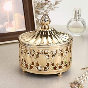 Hipiwe hollow out Metal Jewelry Box with Lid - Gold Mirrored Jewelry Trinket Organizer Ring Earrings Necklace Home Decor Storage Box, Chest Keepsake Gift Box for Women Girls