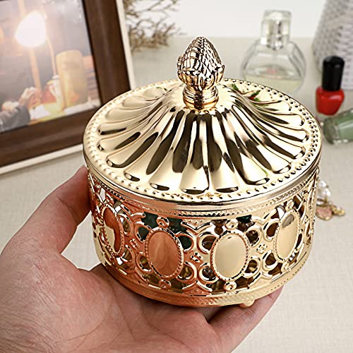 Hipiwe hollow out Metal Jewelry Box with Lid - Gold Mirrored Jewelry Trinket Organizer Ring Earrings Necklace Home Decor Storage Box, Chest Keepsake Gift Box for Women Girls