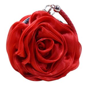 goclothod women rose shaped clutch soft satin wristlet handbag wedding party purse(medium)