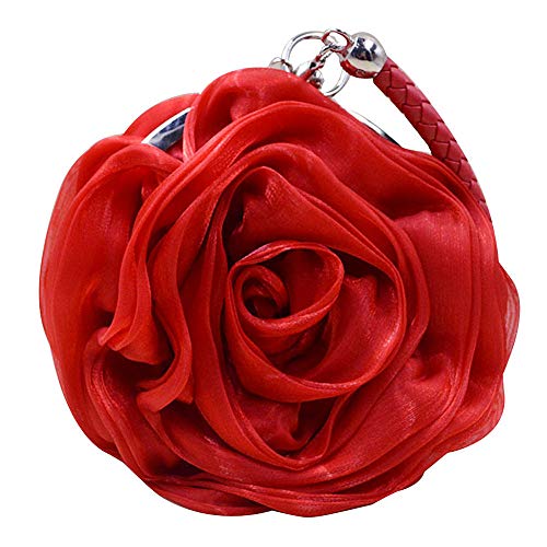 Goclothod Women Rose Shaped Clutch Soft Satin Wristlet Handbag Wedding Party Purse(Medium)