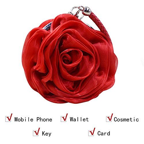 Goclothod Women Rose Shaped Clutch Soft Satin Wristlet Handbag Wedding Party Purse(Medium)