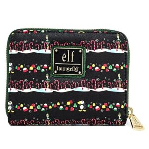 loungefly x elf buddy candy cane forest allover print zip-around wallet