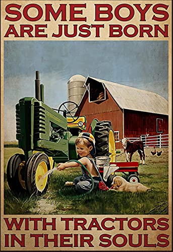 Ranch Boy Tractor Poster Metal Tin Sign, Some Boys Have Tractors When They were Born, Chic Retro Art Garage Pub Man Cave Club Novel and Interesting Bathroom Toilet Decoration 8X12Inch