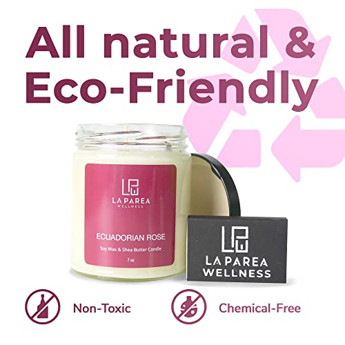 La Parea Wellness - Ecuadorian Rose Shea Butter & Soy Candles for Aromatherapy & Relaxation, Natural Calming Candle Scents, Massage Candles for Couples, Christmas Candles, 25-Hour Burn Time, 7 oz