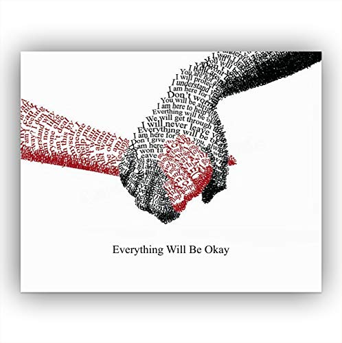 "Everything Will Be Okay" Inspirational Wall Art-14 x 11" Typographic Word Art Hands Print-Ready to Frame. Motivational Decor for Home-Office-School-Counseling. Positive Sign for Teachers!