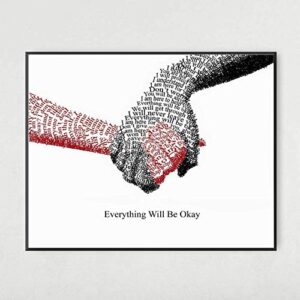 "Everything Will Be Okay" Inspirational Wall Art-14 x 11" Typographic Word Art Hands Print-Ready to Frame. Motivational Decor for Home-Office-School-Counseling. Positive Sign for Teachers!