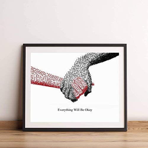 "Everything Will Be Okay" Inspirational Wall Art-14 x 11" Typographic Word Art Hands Print-Ready to Frame. Motivational Decor for Home-Office-School-Counseling. Positive Sign for Teachers!