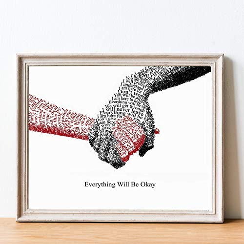 "Everything Will Be Okay" Inspirational Wall Art-14 x 11" Typographic Word Art Hands Print-Ready to Frame. Motivational Decor for Home-Office-School-Counseling. Positive Sign for Teachers!