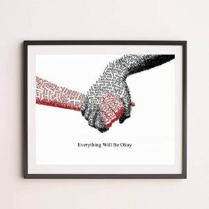 "Everything Will Be Okay" Inspirational Wall Art-14 x 11" Typographic Word Art Hands Print-Ready to Frame. Motivational Decor for Home-Office-School-Counseling. Positive Sign for Teachers!