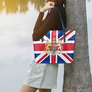 Women's Soft Leather Tote Shoulder Bag Big Capacity Handbag London British Flag And National Emblem