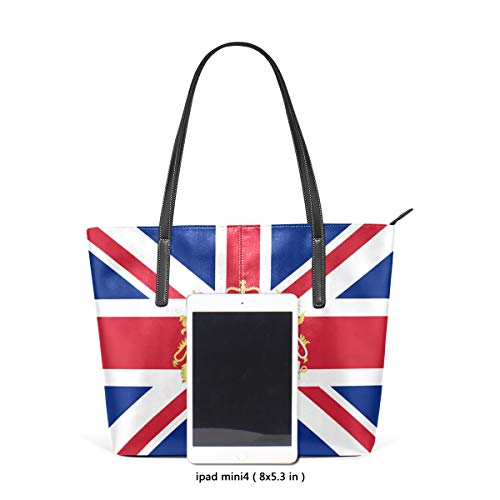 Women's Soft Leather Tote Shoulder Bag Big Capacity Handbag London British Flag And National Emblem