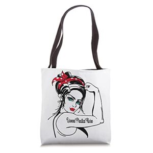 licensed practical nurse lpn rosie the riveter pin up tote bag