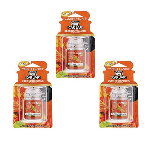 Yankee Candle Autumn Leaves Car Jar Ultimate Hanging Odor Neutralizing Air Freshener Scent (Pack of 3)