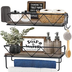 qeeig floating shelves – bathroom shelves with towel bar wall mounted shelf farmhouse bathroom decor 16 inch set of 2 (fs014)