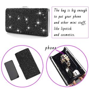 ELABEST Glitter Evening Clutch Bag Rhinestone Handbag Crossbody Purse Wedding Party Bag for Women and Girls (Single-sided black crystal)