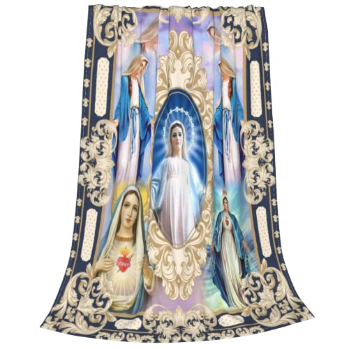 Ultra Soft Virgin Mary Blanket Lightweight Microfiber Plush Our Lady of Guadalupe Flannel Blanket All Seasons Warm Cozy Fuzzy Throw for Sofa Couch Bedding Living Room (51''x 59'')