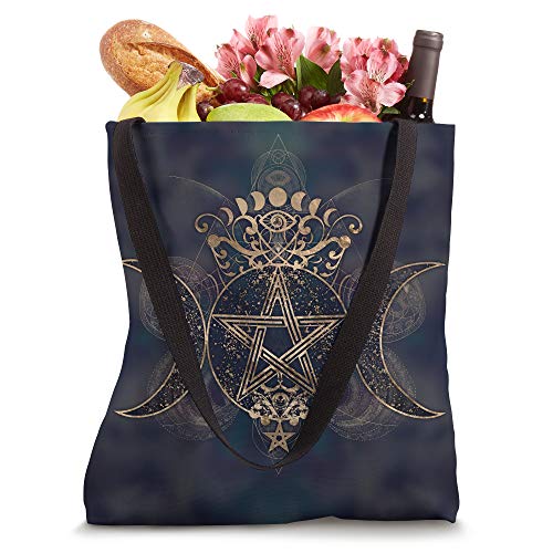 Triple Moon Ornament with Pentagram Tote Bag