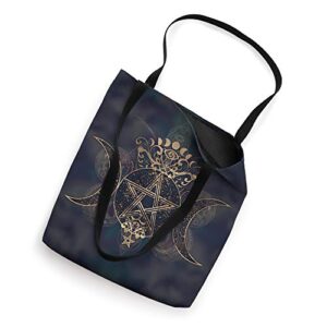 Triple Moon Ornament with Pentagram Tote Bag