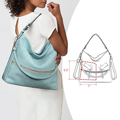 Dasein Hobo Handbags for Women Purses Vegan Leather Shoulder Bags Bucket Purse Large Tote Set with Long Strap (light blue)