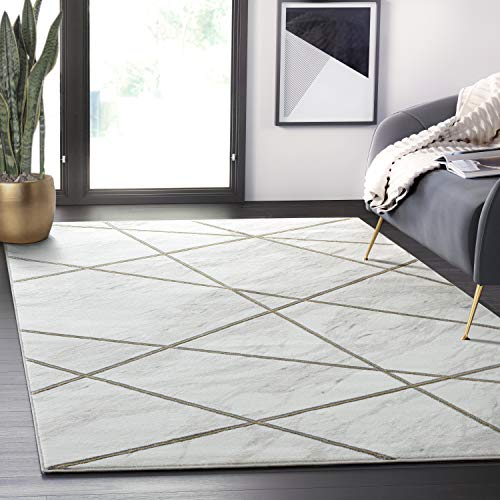 Abani Luna LUN150A Contemporary Marble Gold Lines Area Rug 5'3"x7'6"