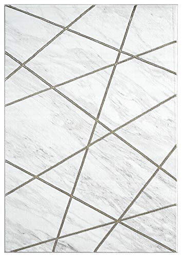 Abani Luna LUN150A Contemporary Marble Gold Lines Area Rug 5'3"x7'6"