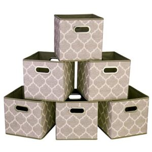 i bkgoo cloth storage bins set of 6 thick fabric drawers foldable cubes basket organizer container with dual metal handles for shelf cabinet bookcase boxes grey-brown 10.5×10.5×11 inch