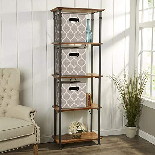 i BKGOO Cloth Storage Bins Set of 6 Thick Fabric Drawers Foldable Cubes Basket Organizer Container with Dual Metal Handles for Shelf Cabinet Bookcase Boxes Grey-Brown 10.5x10.5x11 inch